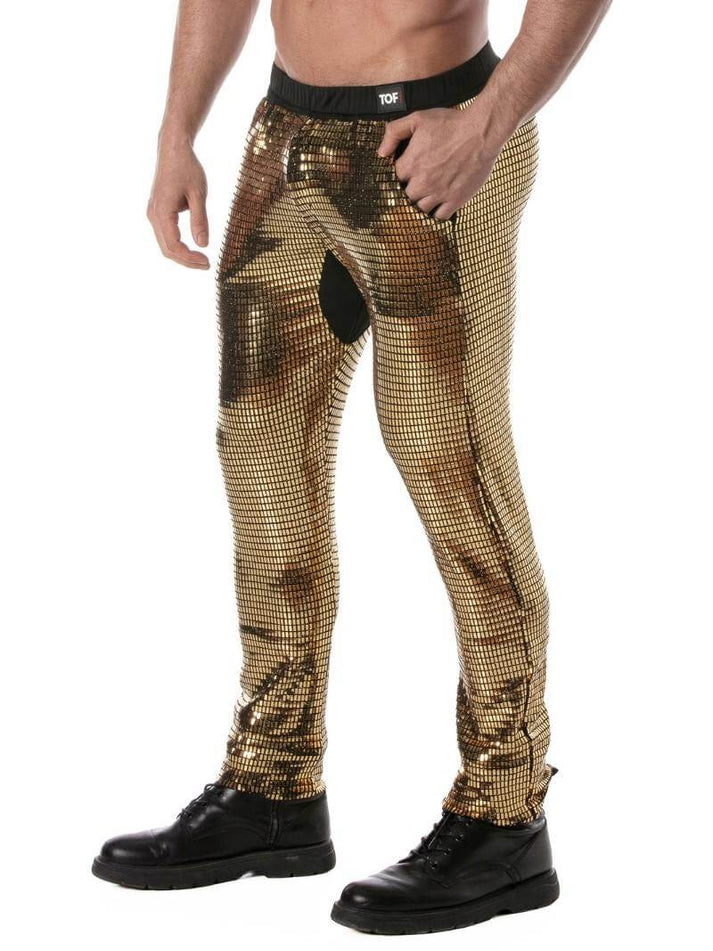 TOF Paris Glitter Pants - Men's Gold Glittery Retro Trousers – VOCLA